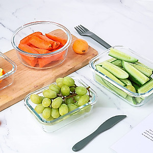 KOMUEE 10 Packs 30 oz Glass Meal Prep Containers 2 Compartment and 24 Pieces Glass Food Storage Containers with Lids, BPA Free and Airtight