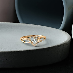 Cali Trove, Diamond Heart Promise Ring for Women, Heart Ring 1/10ct White Diamonds in Miracle Plate Setting with Criss-Cross Women's Engagement Ring in Yellow Gold-Plated, Rose Gold-Plated or 925