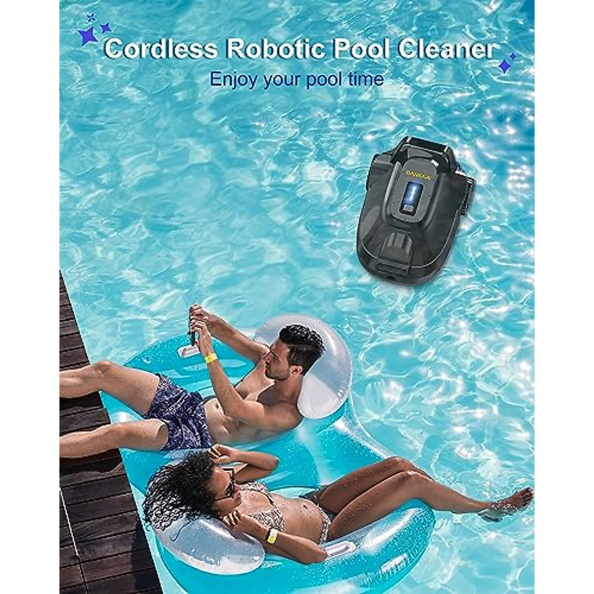 DANKARI Cordless Pool Robot Vacuum, Rechargeable Robotic Pool Cleaner for Above Ground & In-Ground Swimming Flat Pools