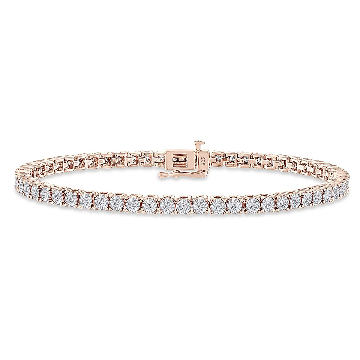 Wishrocks 1 Carat Round Cut Natural White Diamond Miracle Set Tennis Bracelet In 14k Rose Gold Over Sterling Silver (Clarity : I2-I3, Color : I-J, 1 Cttw) 8.5 Inch