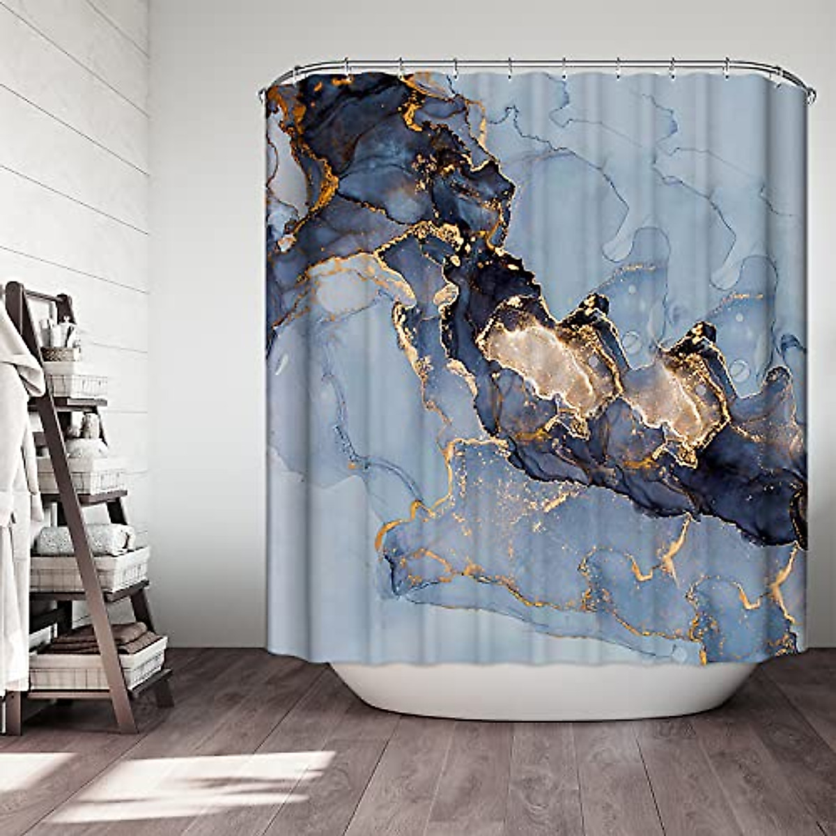 Domoku Blue Gold Marble Shower Curtain,Sky Blue Golden Cracked Lines Abstract Modern Shower Curtain for Bathroom Decor,Waterproof Texture Washable Fabric Shower Curtain,72 X 72