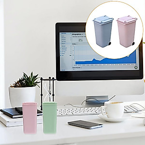 TEHAUX 2pcs Desktop Trash Can, Mini Garbage Can Desk Trash Can Trash Bucket Tabletop Trash Can Mini Garbage Can Desk Pen Holder Mini Trash Can with Lid for Home Office (Pink and Blue)