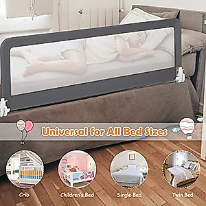 HONEY JOY Bed Rail for Toddlers, 59-in Extra Long, Portable Safety Bed Guardrail w/Double Safety Child Lock, Foldable Baby Bed Rail Guard, Fit King & Queen Full Twin Size Bed Mattress (1 Pack, Gray)