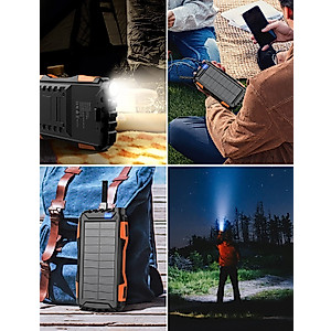 Solar Charger, Power Bank, 42800mAh Portable Charger Power Bank External Battery Pack 5V3.1A Qc 3.0 Fast Charger Built-in Super Bright Flashlight (Deep Orange)