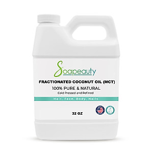 Soapeauty FRACTIONATED COCONUT OIL Cold Pressed Refined | 100% Natural Available in Bulk | Carrier for Essential Oils, Face, Skin, Hair Moisturizer, Soap Making | 32 fl oz