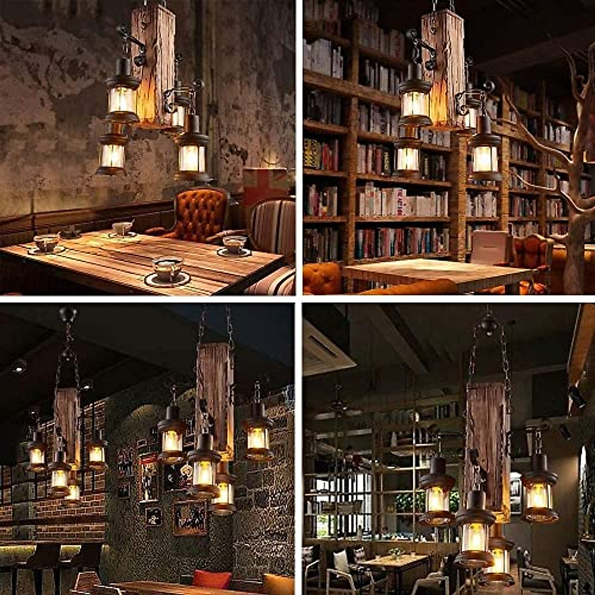 RAUGAJ Lámpara de Araña de 4 Luces Lámpara Colgante de Metal de Personalidad Retro E27 Lámpara Colgante de Barra de Loft Industrial, Altura Lámpara Colgante Vintage Ajustable para la Sala de Estar Caf