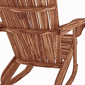 Outsunny Wooden Adirondack Rocking Chair Outdoor Lounge Chair Fire Pit Seating with Slatted Wooden Design, Fanned Back, & Classic Rustic Style for Patio, Backyard, Garden, Lawn, Carbonized