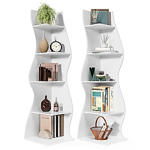 LITTLE TREE Small Corner Shelf, Modern 5-Tier Wall Corner Bookshelf, Stylish Bookcase Storage Rack for Small Space, Living Room, Bedroom