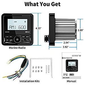 Bluetooth Marine Digital Media Receiver: 2.8" LCD Display Waterproof Boat Radio System - Marine Gauge Stereo with AM FM | USB AUX MP3 | 200W Pre-Amp EQ Subwoofer