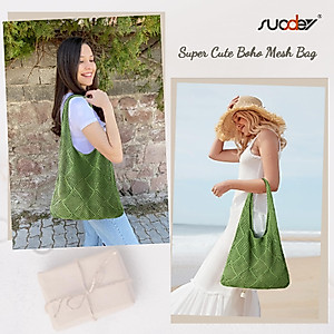 SUOSDEY Crochet Mesh Beach Tote Bag, Cute Summer Aesthetic Knit Bag for Women,green