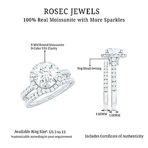 Certified Moissanite Diamond Wedding Ring Set, D-Vs1 Quality, Moissanite Bridal Ring Set (Ready to Gift), 14K White Gold, Size:US 12.00