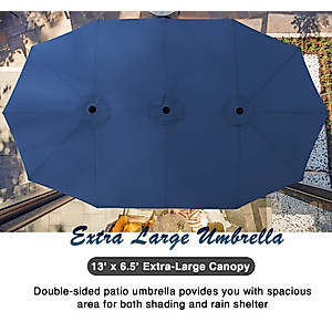 PHI VILLA 8 Piece Patio Outdoor Dining Set with 13ft Double-Sided Patio Umbrella,Metal Outdoor Table Furniture Set with 6 Outdoor Stackable Chairs, 1 Rectangle Dining Table and 1 Large Umbrella