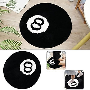 8 Ball Black Area Rug, Soft & Fluffy Billiard Pool Eight Ball Carpet Non-Slip Flocking Floor Rug for Living Dining Dorm Room Bedroom Decor