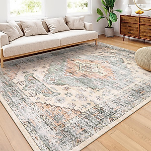 LEEVAN 8x10 Area Rug Washable Living Room Rug Ultra-Thin 8x10 Rug for Bedroom Non Slip Classroom Rug Kids Rug Tan Stain Resistant Area Rug for Nursery/Playroom