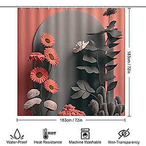 YSINOBEAR Orange Series Shower Curtain Sets with Non-Slip Rug,Toilet Lid Cover and Bath Mat,Orange Flower Shower Curtain Sets with 12 Hooks,Durable Waterproof Shower Curtain.