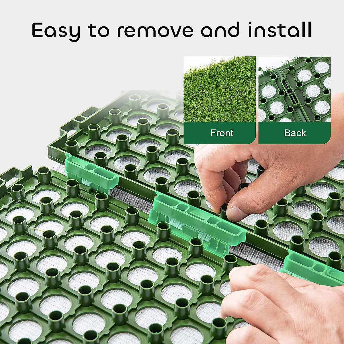GROWNEER 1.57" H Interlocking Artificial Grass Tiles, 12" x 12" 9 Pcs Fake Grass Deck Turf Tiles with Upgrade Interlocking System Self-draining for Pet Indoor/Outdoor, Backyard, Patio