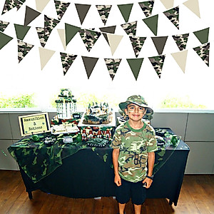 32Ft Camouflage Party Decorations Green Brown Camo Hero Pennant Banner Fabric Triangle Flag Bunting Garland Streamers for Military Soldier Army Tank Birthday Baby Shower Hunting Camping Party Decor