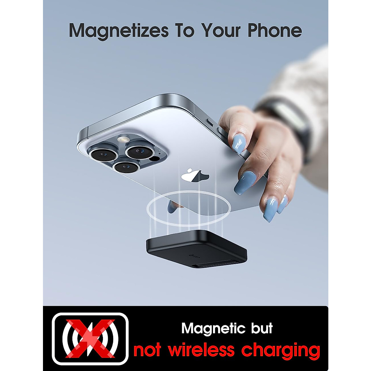 EMNT Mini Magnetic Portable Charger for iPhone,5200mAh Power Bank with Built-in Cable, Battery Pack Compatible with iPhone 14/13/12/11 Pro/Max/X/8/7/6 etc, Non-Wireless Charging