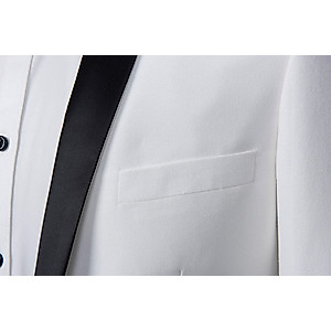 Mens White with Black Shawl Lapel Slim Fit Dress Suit Set Single Breasted Blazer Jacket Pants Tux,36chest/30waist