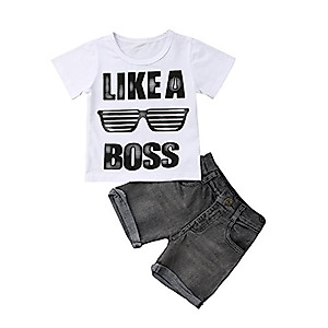 MA&BABY Casual Toddler Kids Boys Girls Tops T-Shirt Denim Pants Outfits Set Clothes 1-6Y (2-3 Years)
