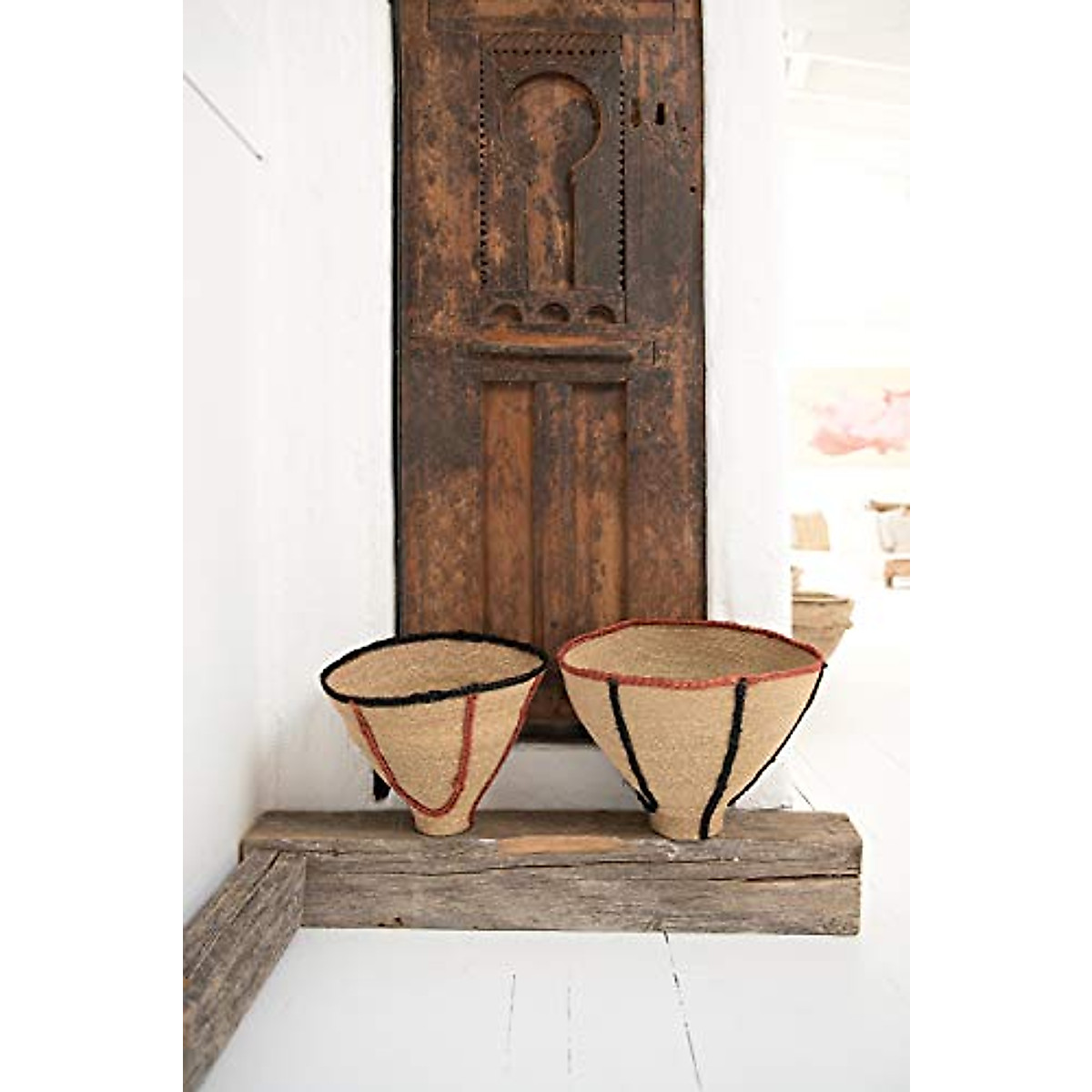 Creative Co-Op 15" & 16" Handwoven Natural Seagrass Jute Trim (Set of 2 Sizes) Baskets, Multicolor