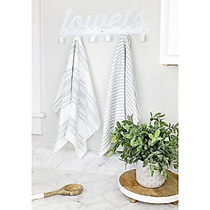 AuldHome White Towel Hanger w/ 6 Hooks, Farmhouse Style Towel Hanger Hooks for Wall/Door Mounted