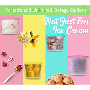 4 Pack Containers Extra Replacement for Ninja Creami Pints and Lids, (16oz) Cups Compatible with NC301 NC300 NC299AMZ Series Ice Cream Maker - Dishwasher Safe, Leak Proof Lids Pink-Mint-Grey-Blue