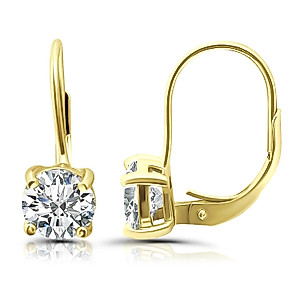 Hoops & Loops Yellow Gold Flash Sterling Silver 7mm Round Cubic Zicronia Leverback Earrings