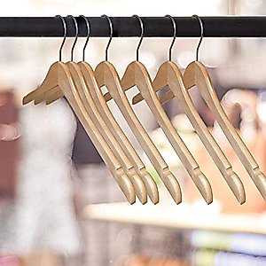 NAHANCO 81-17CH20 17" Flat Wood Hanger with Notches, Chrome Hook, Natural (Pack of 20)