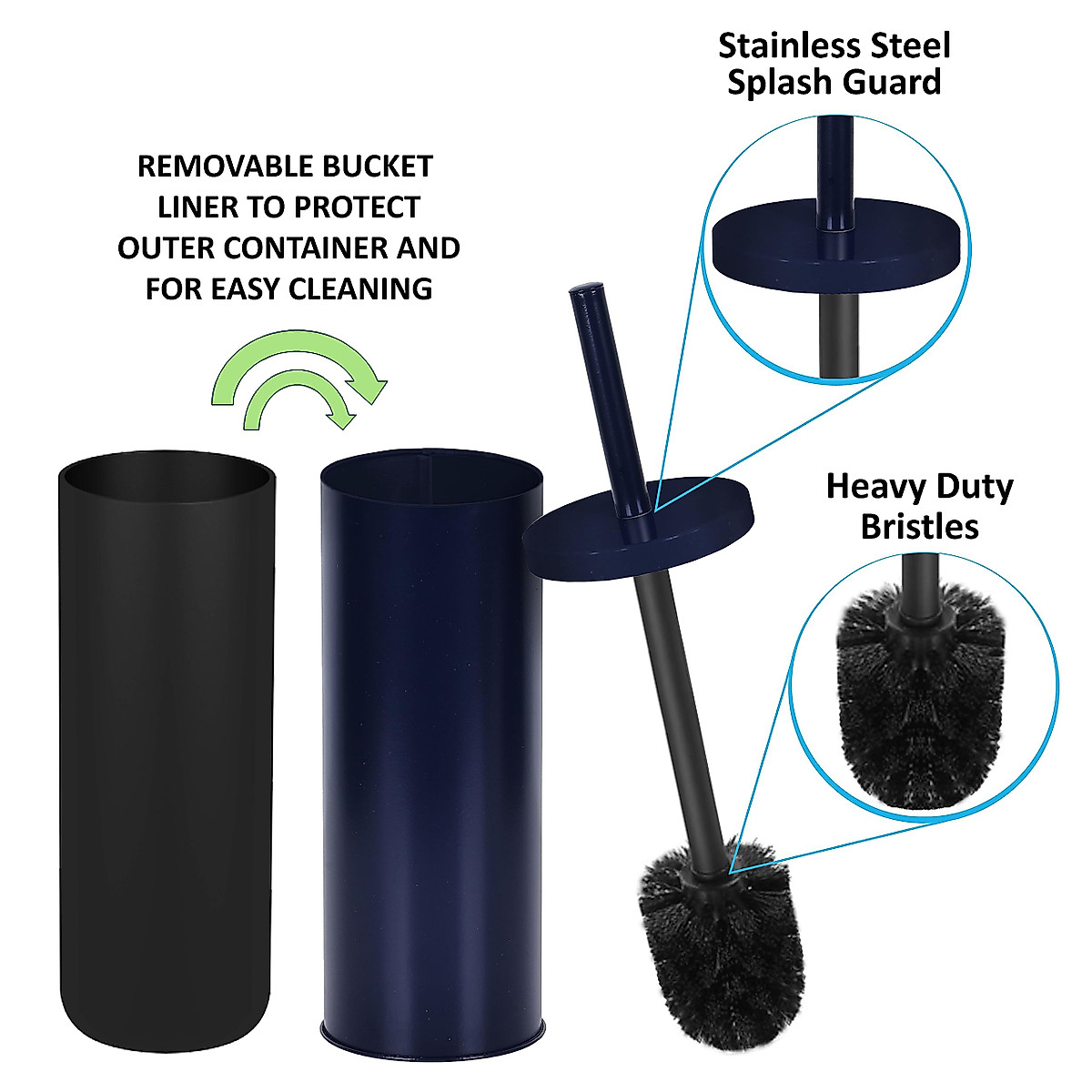 Deep & Sturdy Toilet Bowl Brush with Holder - Durable Scrubbing - Toilet Cleaners - Household Essentials - Bathroom Cleaner - Cleaning Supplies - Household Supplies, Matte Navy