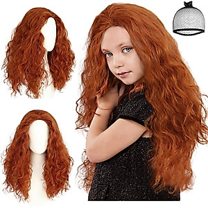 ANOGOL Wig Cap+ Reddish Brown Orange Curly Princess Wig Cosplay, Copper Red Orange Long Curly Wig Princess Dress Up Wig Halloween Costume, Long Orange Ginger Curly Wig for Party