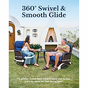 HILLGA Luxury High Back Outdoor Swivel Rocker Patio Chairs Set of 2, with 6-Inch Thick Cushions and Side Table, Ideal for Porch, Poolside, Deck, and Yard in Blue (PRO Version 2.0)