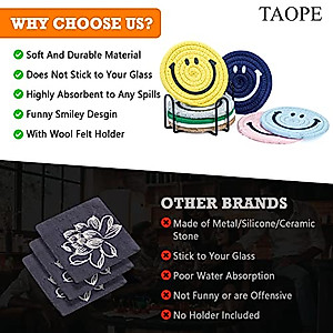 TAOPE Funny Coasters for Drinks with Holder, 8 PCS Handmade Braided Drink Coasters for Coffee Table, Super Absorbent Coasters for Wooden Table, Cute Coasters for Housewarming Gift