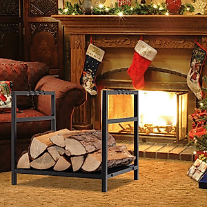 Goplus 16 Inch Small Firewood Rack, Indoor Outdoor Decorative Firewood Log Holder with Easy-to-Grab Handle & Raised Base, Heavy Duty Steel Wood Storage Stacker for Fireplace Fire Pit Fire Stove Patio