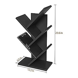 Topfurny Tree Bookshelf, 4-Tier Book Storage Organizer Shelves Floor Standing Bookcase, Wood Storage Rack for Office Home School Shelf Display for Cd/Magazine/Book -Black