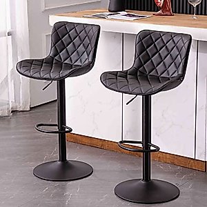 Kidol & Shellder Bar Stools Set of 2 Black Adjustable Barstools Bar Height Swivel Counter Stools High Back Upholstered Bar Chairs,3 Mins Quick Assembly,Loads Up to 300lbs