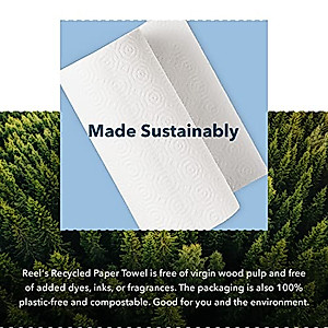 Reel Premium Recycled Paper Towels- 12 Rolls, 2-Ply Made From Tree-Free, 100% Recycled Paper - Eco-Friendly, Hypoallergenic and Zero Plastic Packaging