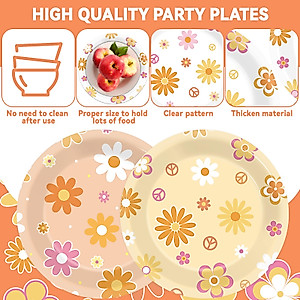 ojustbeok 48pcs Groovy Daisy Party Supplies Hippie Paper Plates Daisy Party Decorations Retro Daisy Plates Tableware Hippie Boho Flower Dessert Plates for Birthday Bridal Baby Shower Party Favor