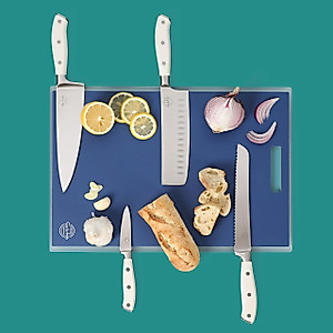 Sur La Table Kitchen Essentials 5 Piece German Steel Blade w/Triple Riveted Handle Set on Beechwood Magnetic Block - Linen White