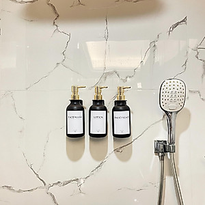 Shampoo Dispenser for Shower Wall, Shampoo and Conditioner Dispenser with 16 Waterproof Labels, No Drill Shower Soap Dispenser Bathroom, Shower Soap Dispenser Wall Mounted,17oz, 3 Pack, Gold Black