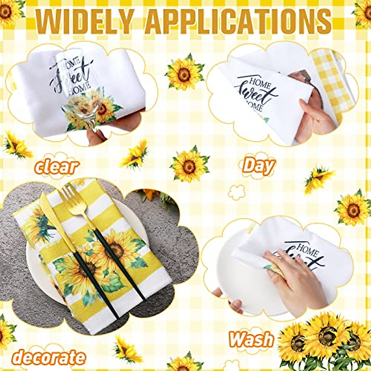 6 Pcs Kitchen Towels Sunflower Dish Towels Sunflower Absorbent Hand Towel Decorative Tea Towels Reusable Fast Drying Cleaning Dishcloths for Kitchen Summer Truck Housewarming Gifts 15.75 x 23.62''
