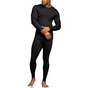 TSLA Men's Thermal Underwear Set, Microfiber Soft Fleece Lined Long Johns, Winter Warm Base Layer Top & Bottom, Soft Micro Fleece Fly-front Black, X-Large