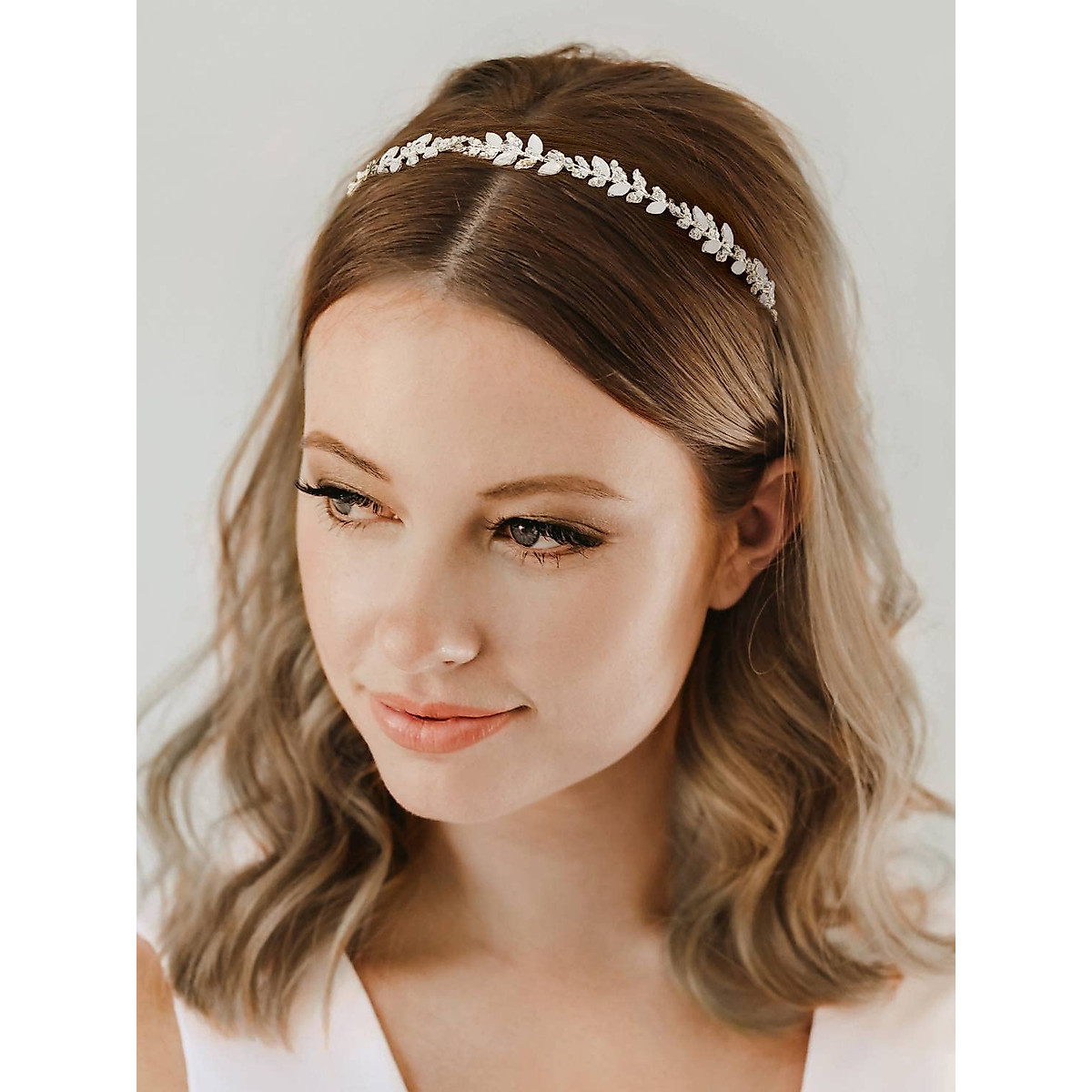 SWEETV Leaf Wedding Headband Crystal Opal Bridal Headpieces for Wedding Hair Accessories for Brides Hair Vine Silver