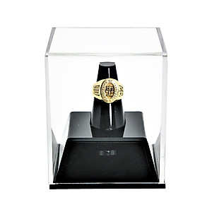 Better Display Cases Clear Acrylic Championship School Ring Display Case with Drawer and Black Acrylic Ring Holder (A064-A)