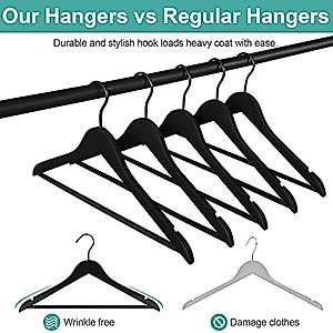 Perfecasa Premium Wooden Clothes Hangers 20 Pack, Suit Hangers with Noise Canceling Hook, Non Slip Pant Bar and Two Open Notches (Black Color)