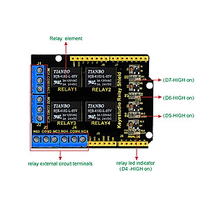 KEYESTUDIO 4 Channel Relay Shield 5V for Arduino Controller R3 ARM PIC AVR STM32 Raspberry Pi HIGH Level Trigger Relay Module Expansion Board