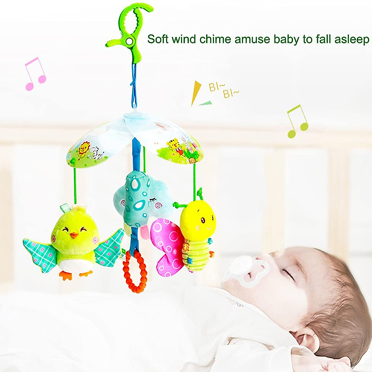 Cute Car Seat Hanging Toys for Baby, C Clip Hanging Ocean Animal Soft Toys with Rattles BB Squeaker Distorting Wind Chime for Boys Girls 0 3 6 12 Months