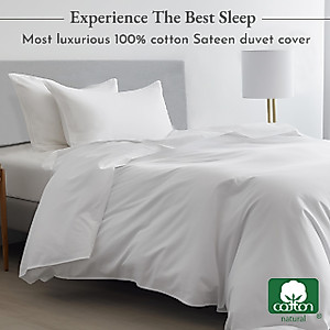 California Design Den Queen Size Duvet Cover Only - Premium 400 Thread Count 100% Cotton Duvet Cover, Soft Sateen Weave, Button Closure and Corner Ties (1 Piece, White, Queen)