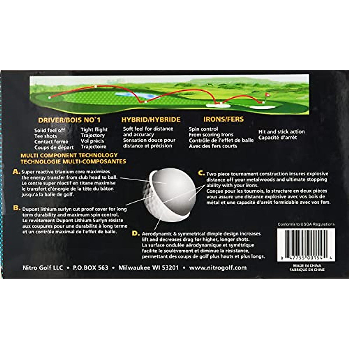 Nitro Long Distance High-Durability Golf Balls (15PK) All Levels Ultimate Distance Titanium Core High Velocity Great Stop & Sticking Ability Golf Balls USGA Approved-Total of 15-White