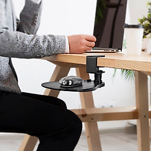 EHO Clamp on Mouse Platform, Clip on Pad Rotating 360 Degree, Ergonomic Mouse Tray Attachment, Mouse Pad, Slide Out Tray, Suitable for 1.5" Thickness Desk, for Home Organizer Extender (Black)